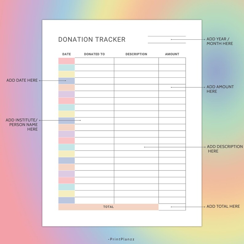 Donation Tracker Printable Tithe Tracker Charitable Donation Financial ...