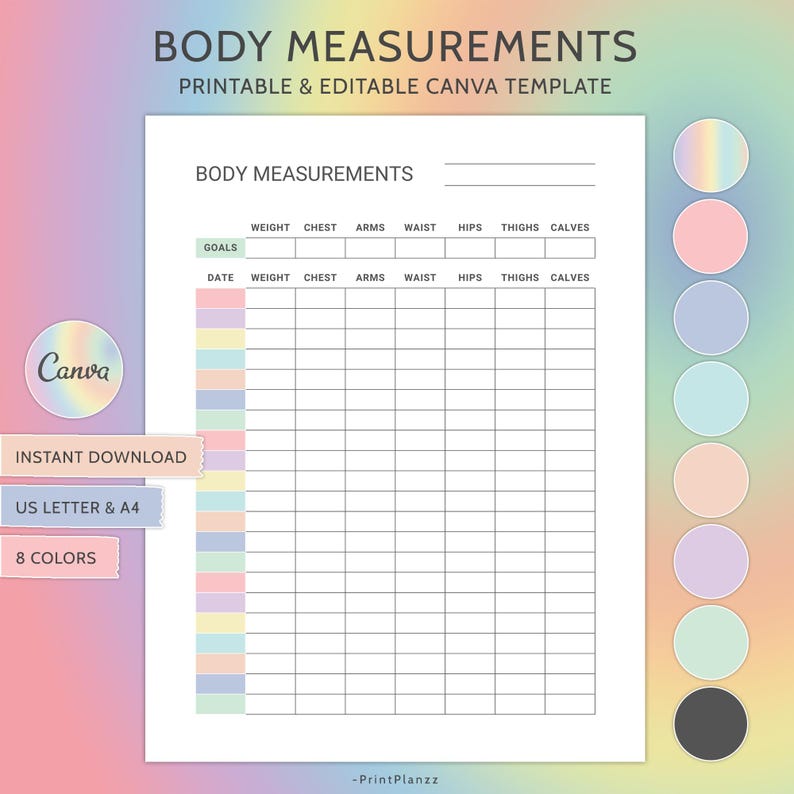 Body Measurements Weight Loss Tracker Workout Progress Printable ...