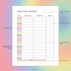 Donation Tracker Printable Tithe Tracker Charitable Donation Financial ...