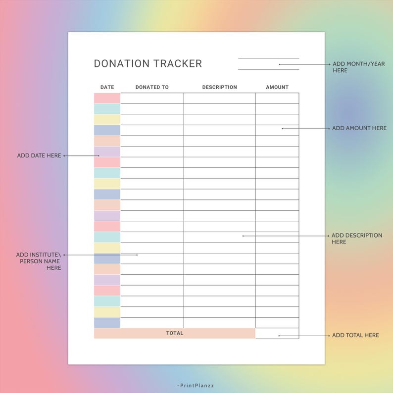 Donation Tracker Printable Tithe Tracker Charitable Donation Financial ...