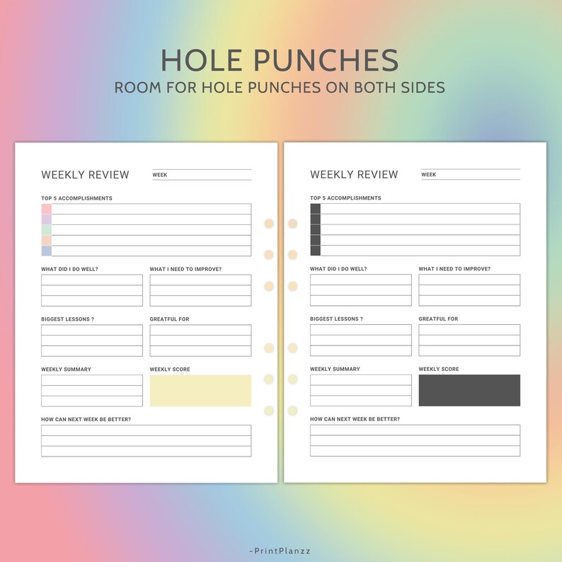 Weekly Review Printable Insert Template Weekly Reflection Journal Pages ...