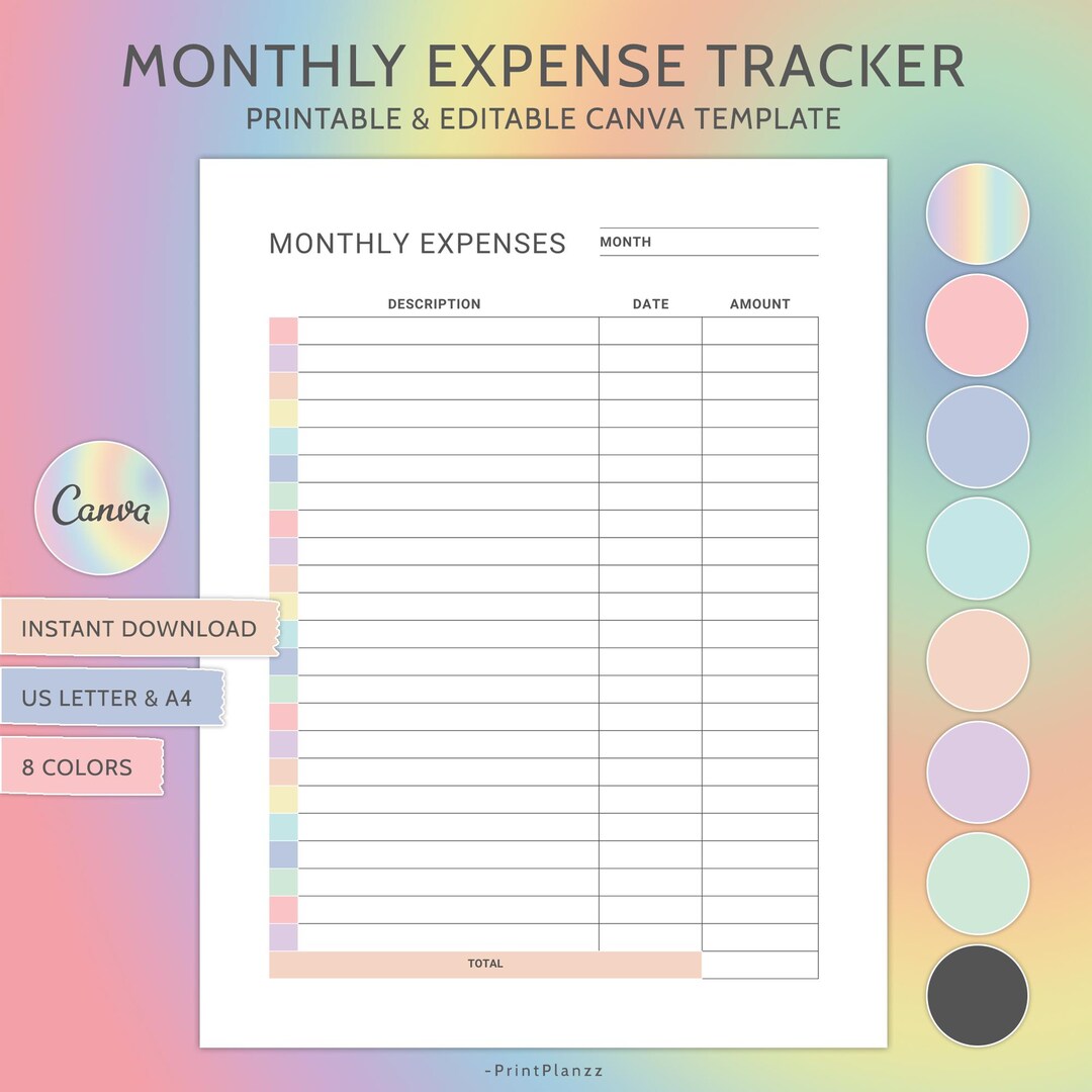 Monthly Expense Tracker Template Business Form Editable Canva Template ...