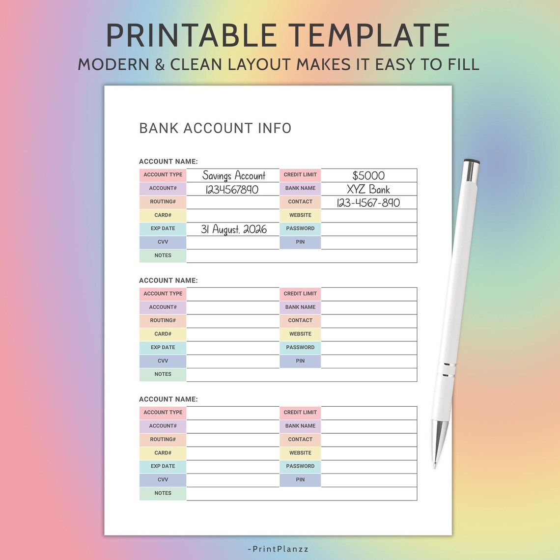 Bank Account Info Bank Account Tracker Bank Account Information ...