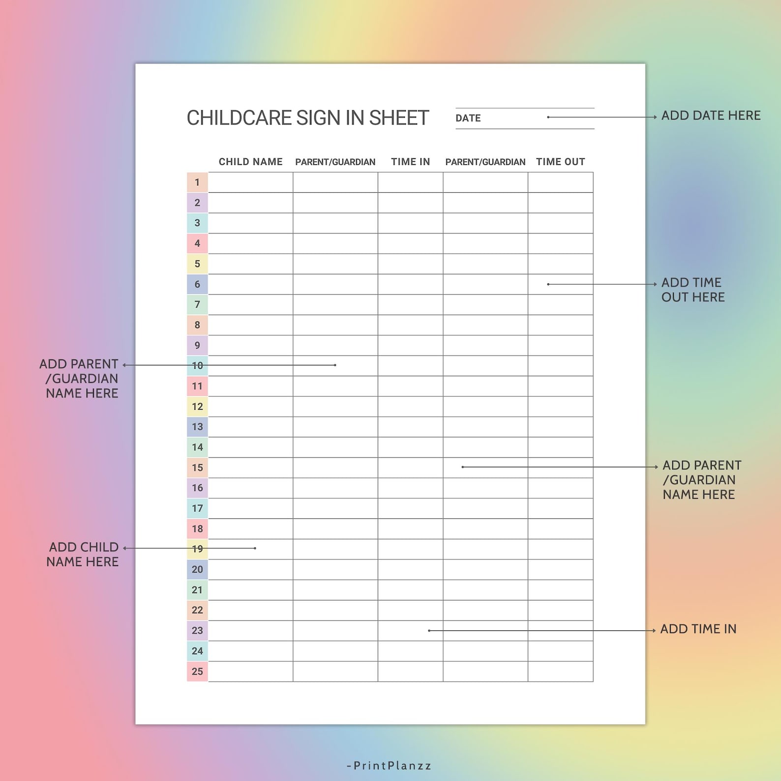 Editable Sign in Log Printable Childcare Sign in Sheet Childcare Daily ...