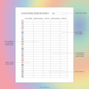Editable Sign in Log Printable Childcare Sign in Sheet Childcare Daily ...
