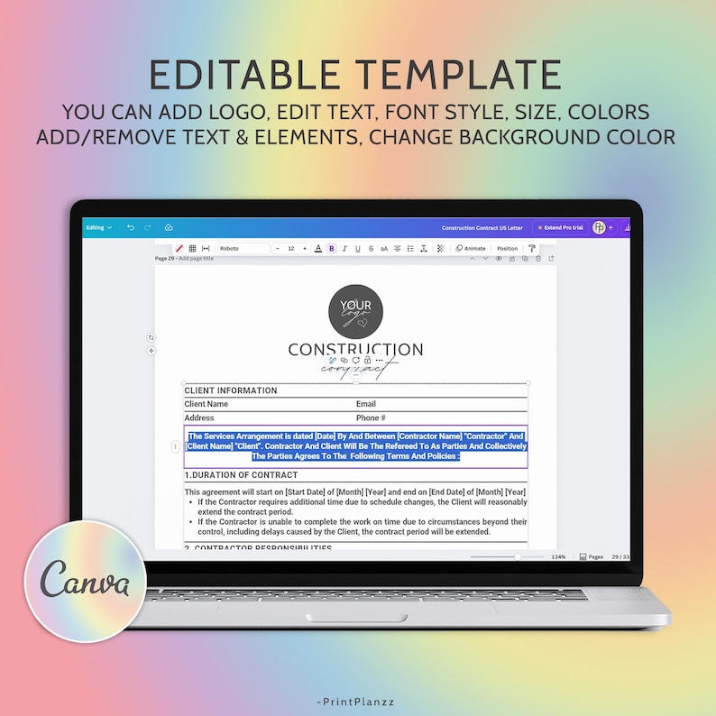 Editable Construction Contract Agreement Template Construction ...
