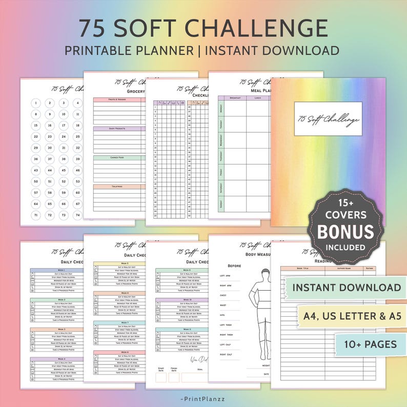75 Soft Challenge Planner Printable 75 Soft Challenge Tracker Daily 75 ...