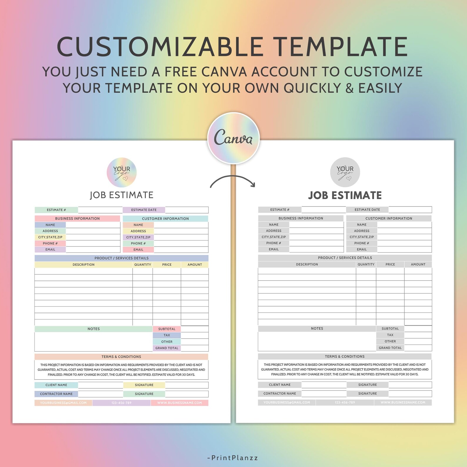 Job Estimate Template Editable Job Estimate Canva Template PDF ...