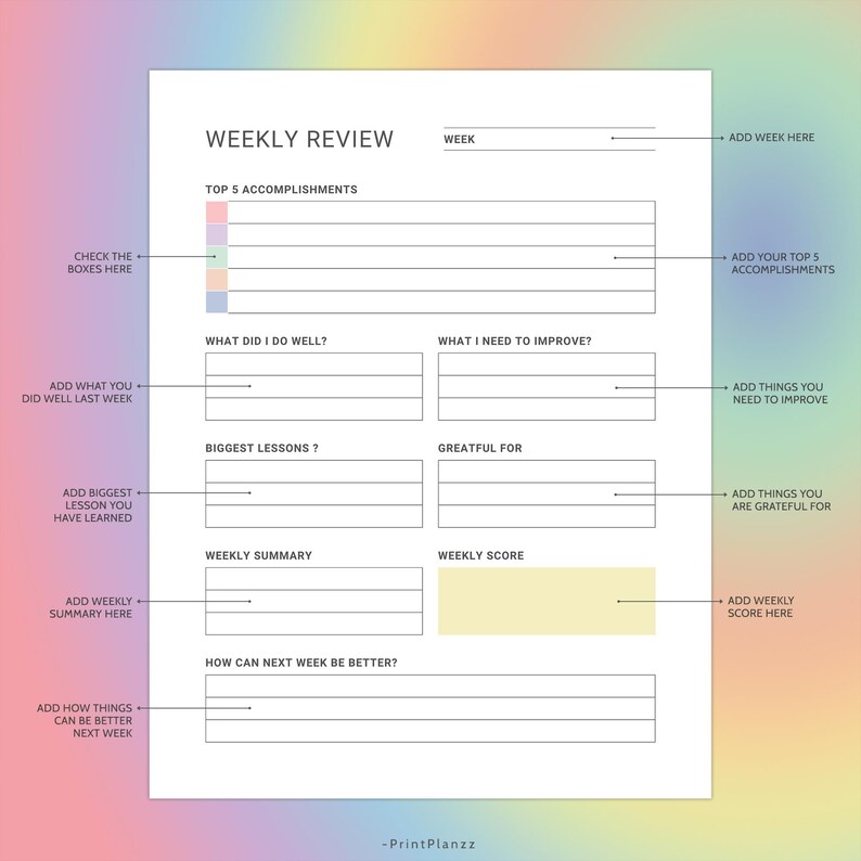 Weekly Review Printable Insert Template Weekly Reflection Journal Pages ...