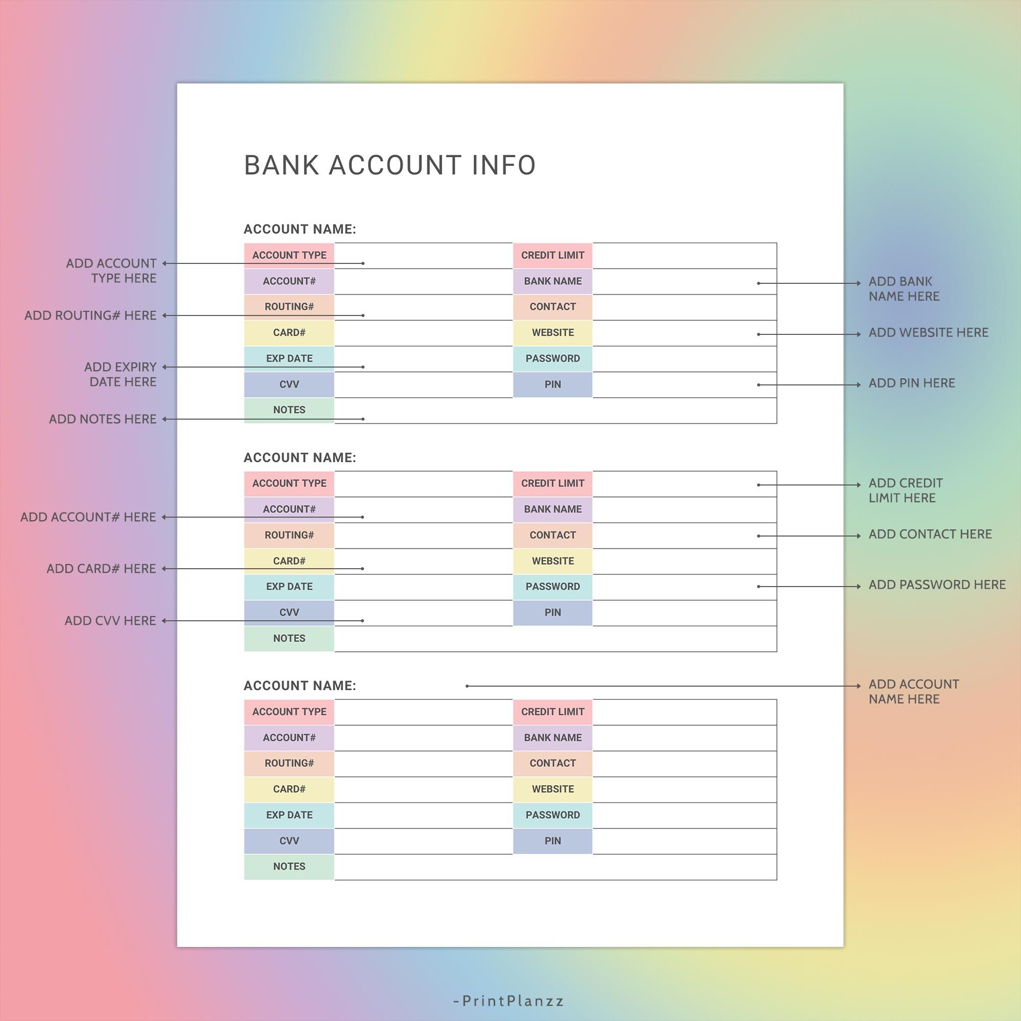 Bank Account Info Bank Account Tracker Bank Account Information ...