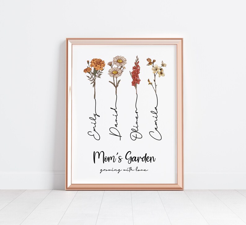 Birth Flower Poster Custom Birth Flower Family Print Grandma's Garden ...
