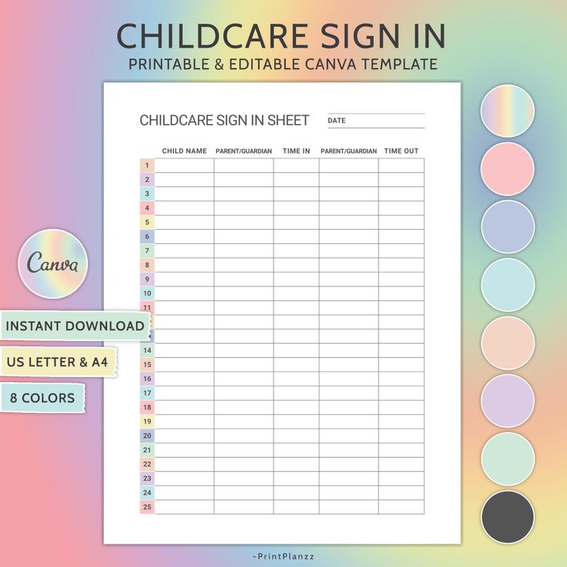 Editable Sign in Log Printable Childcare Sign in Sheet Childcare Daily ...