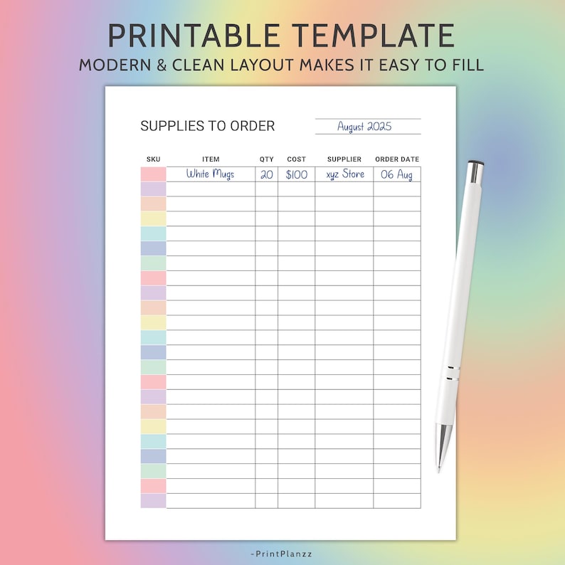 Supplies to Order Supplies Tracker Printable Inventory Tracker Small ...