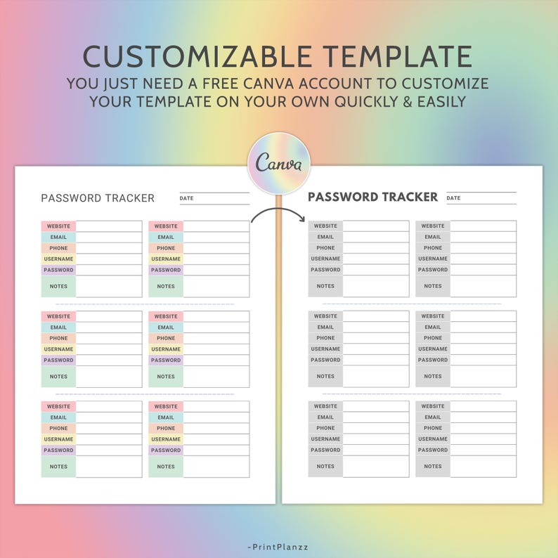 Password Tracker Printable Password Log Password Keeper Password ...