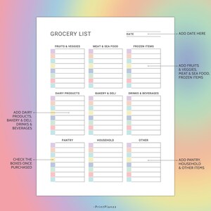 Grocery List Printable Template Canva Editable Grocery List Food ...
