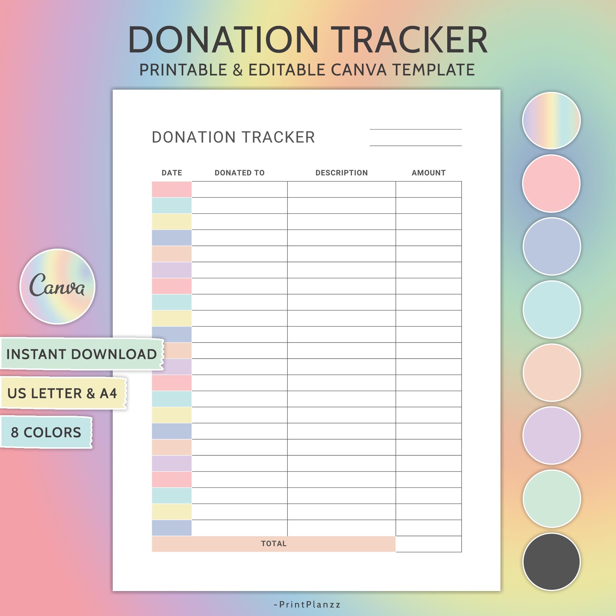 Donation Tracker Printable Tithe Tracker Charitable Donation Financial Planner Donation Log ...
