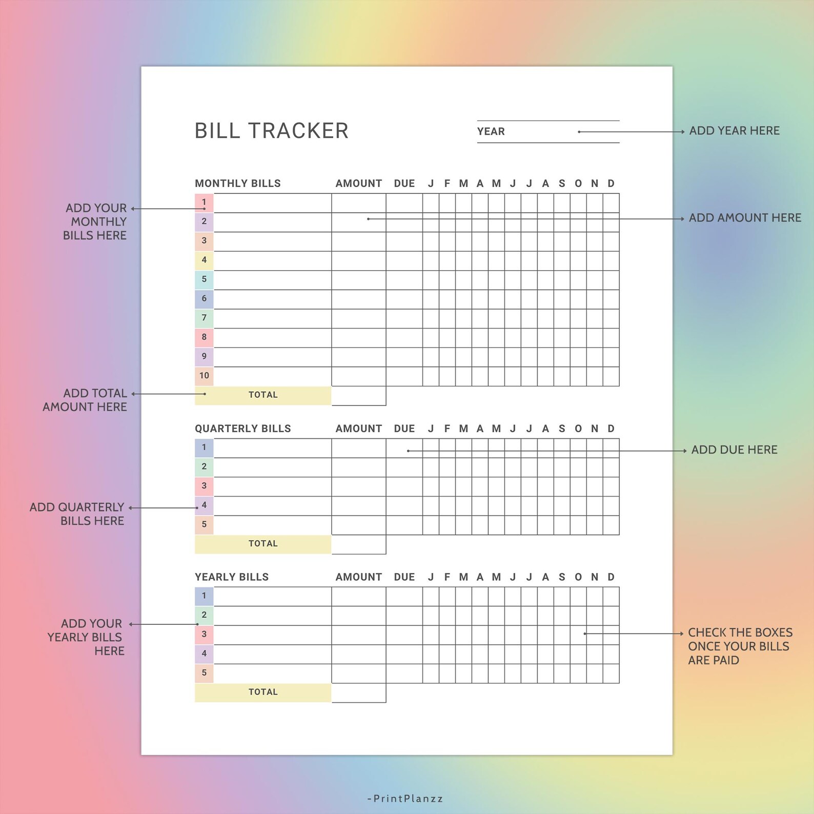 Bill Payment Tracker Printable Bill Tracker Bill Organizer & Checklist ...