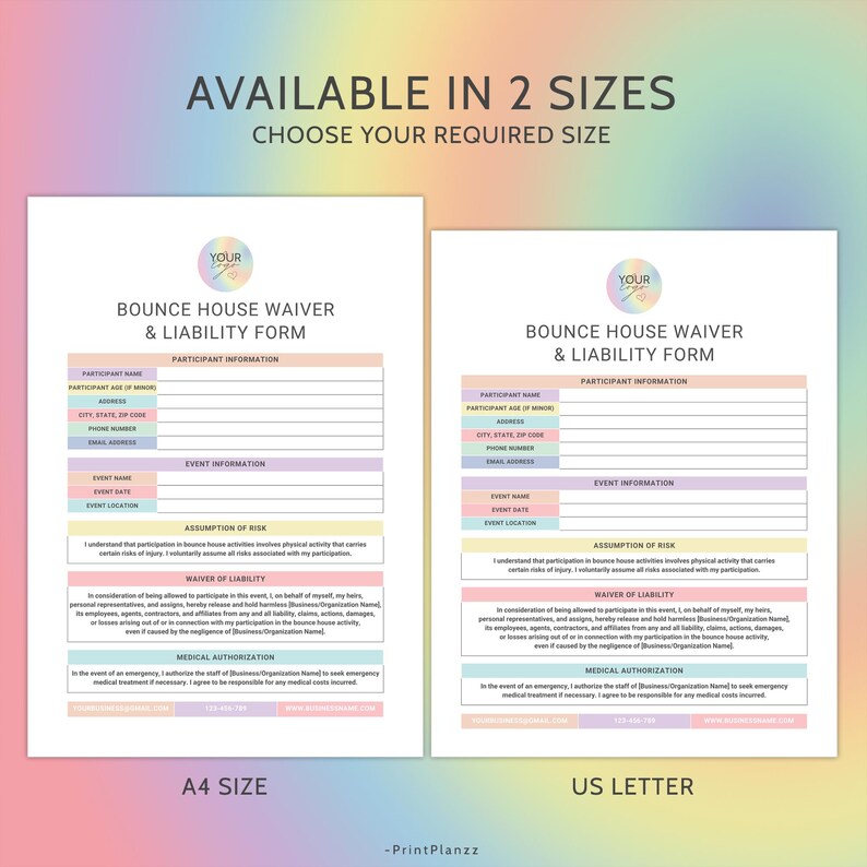 Bounce House Liability Waiver Form Template Bounce House Rental ...