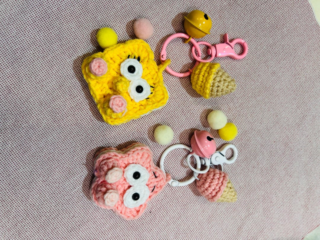 Handmade Crochet Spongebob and Patrick Star Keychain Set Cute Cartoon ...