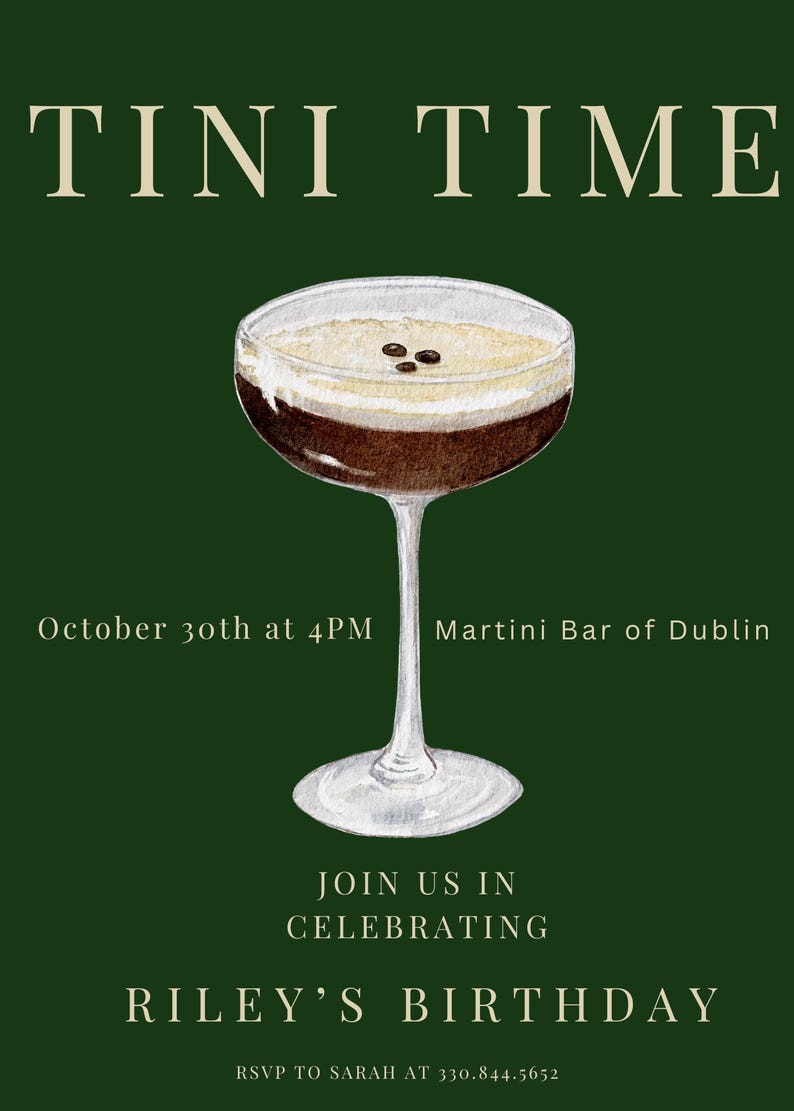 Tini Time Invitation, Espresso Martini, Template, Digital Download ...