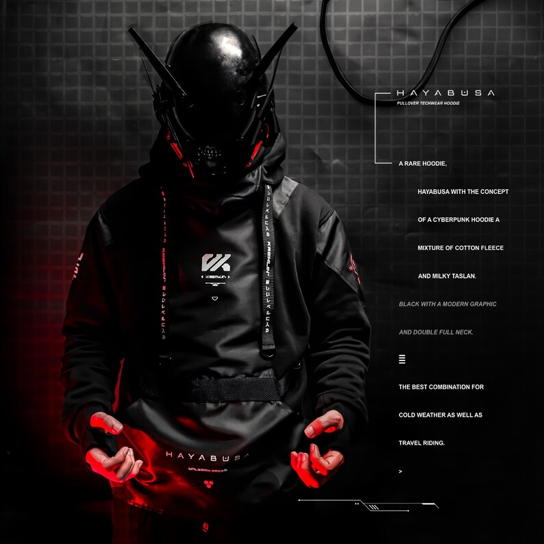 Futuristic Cyber Techwear Pullover Hoodie Jacket for Men Sleek, Modern ...
