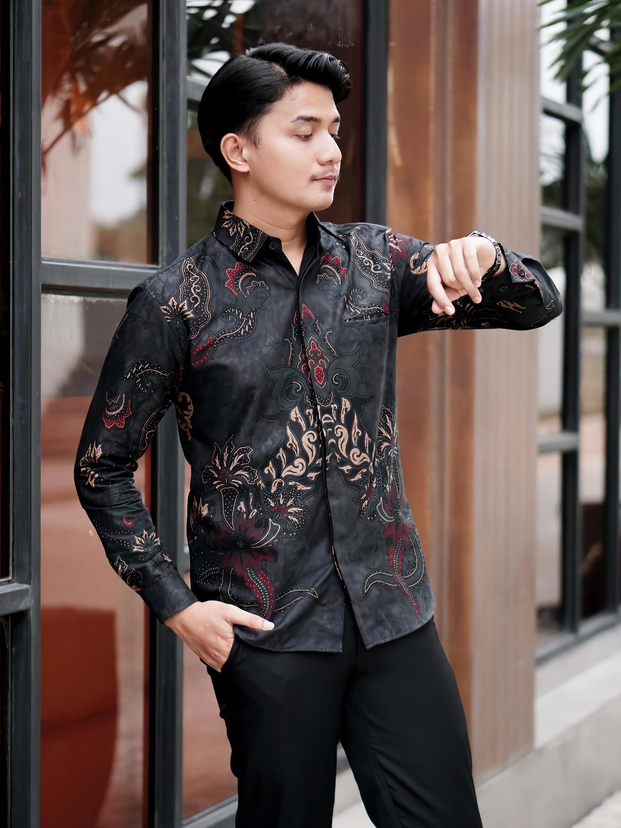 Men Batik Shirt Indonesian Uniqye Pattern Black Batik Shirt Ellegant ...