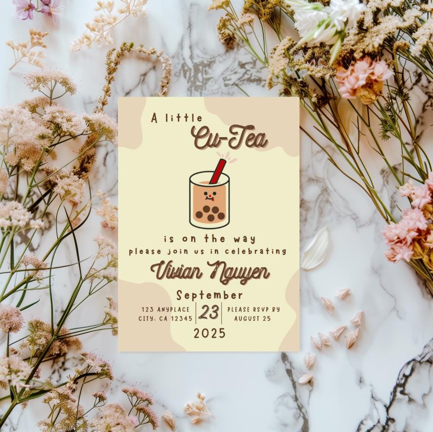 Boba Tea Baby Shower Invite Template, A Little Cu-tea is on the Way ...