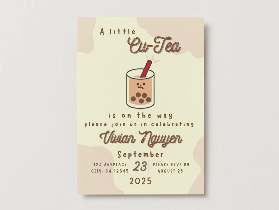 Boba Tea Baby Shower Invite Template, A Little Cu-tea is on the Way ...