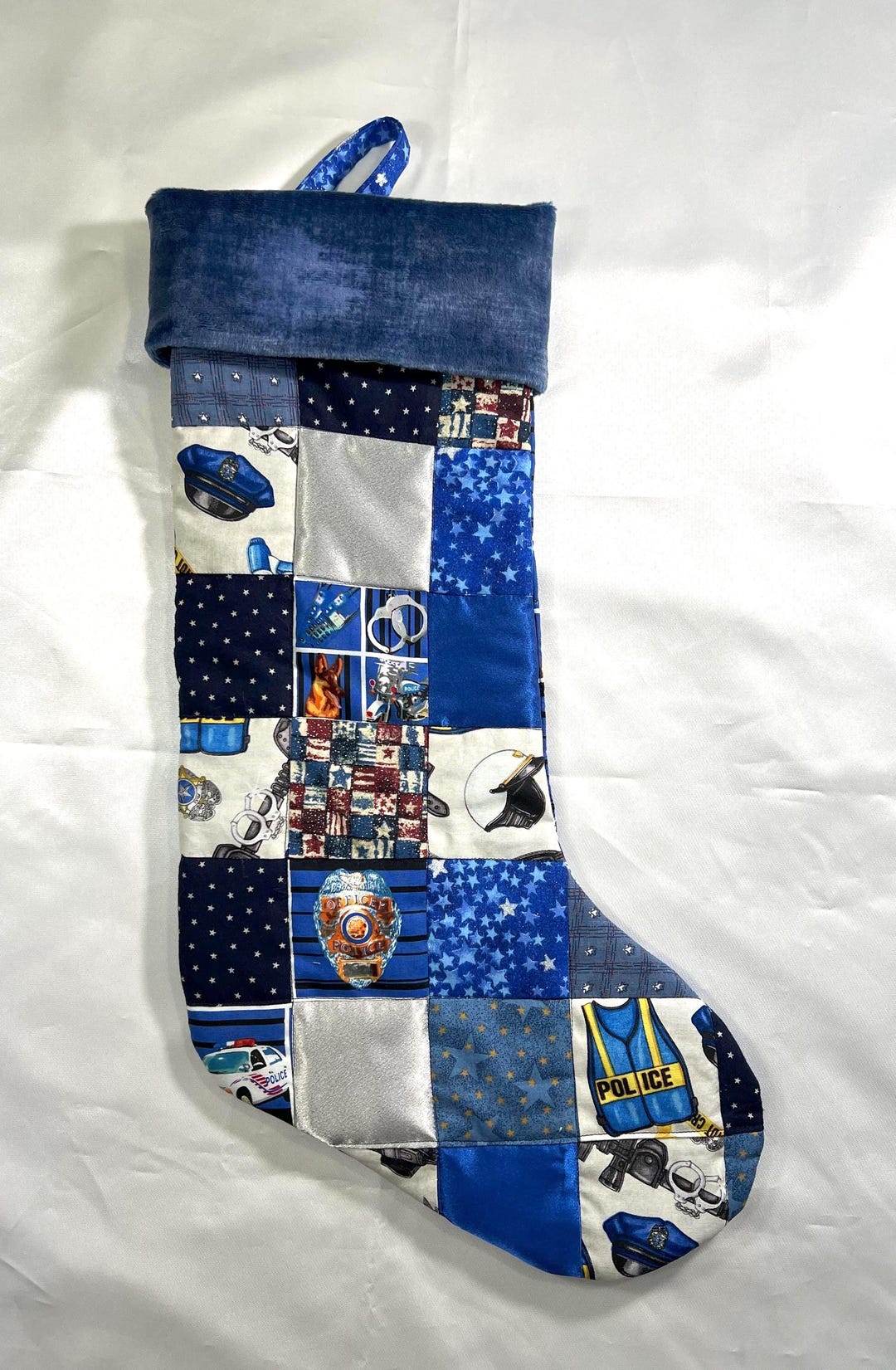 Police Officer Patchwork Quilted Christmas Stocking for the Boys in ...