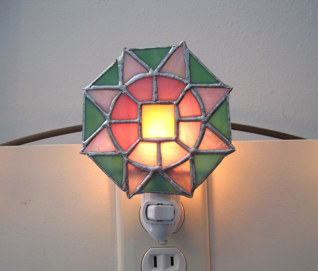 Pink Baby Stained Glass Night Light, Geometric Night Light, Pink Flower ...