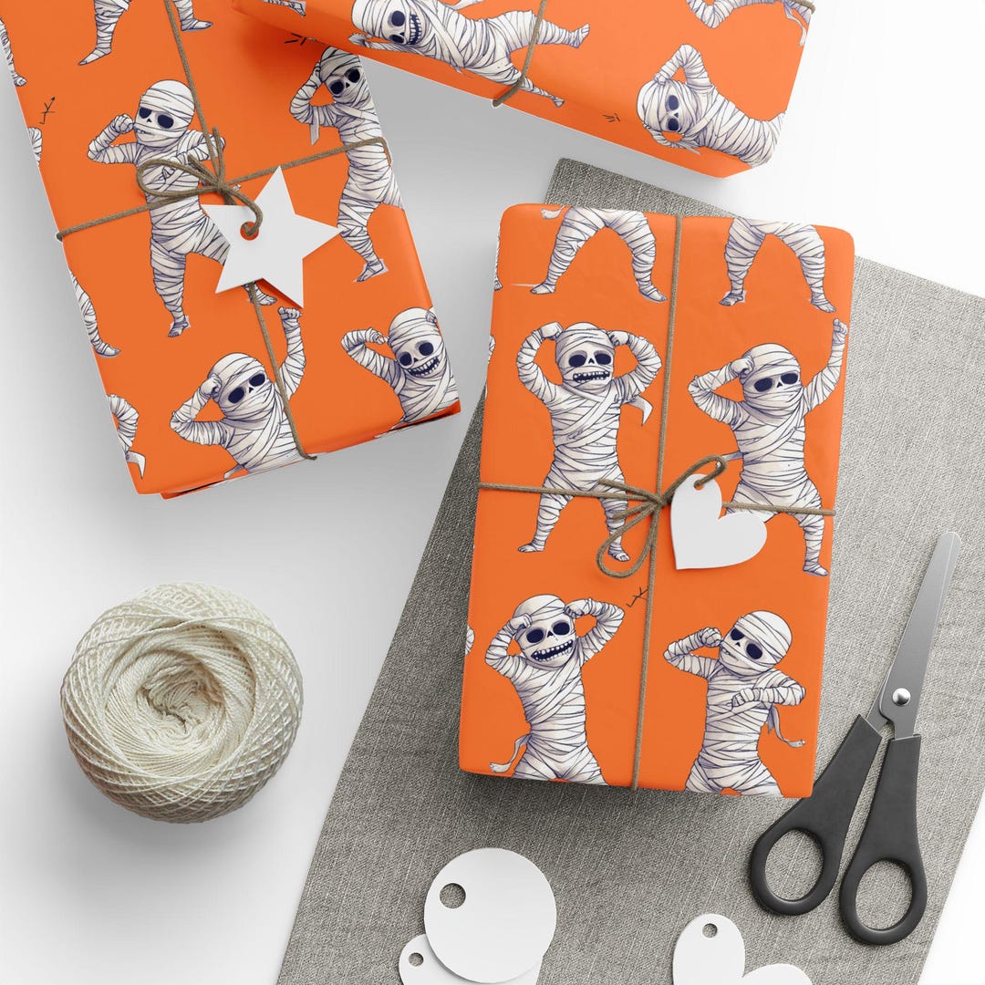 Holiday Mummies Wrapping Paper, Halloween Gift Wrap, Spooky Decor ...