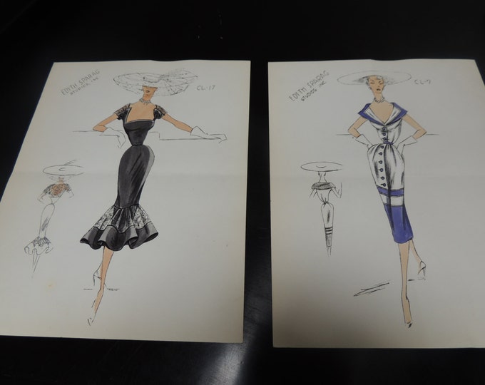 Edyth Sparag Color Fashion Dress Sketches 1950's Vintage - Etsy
