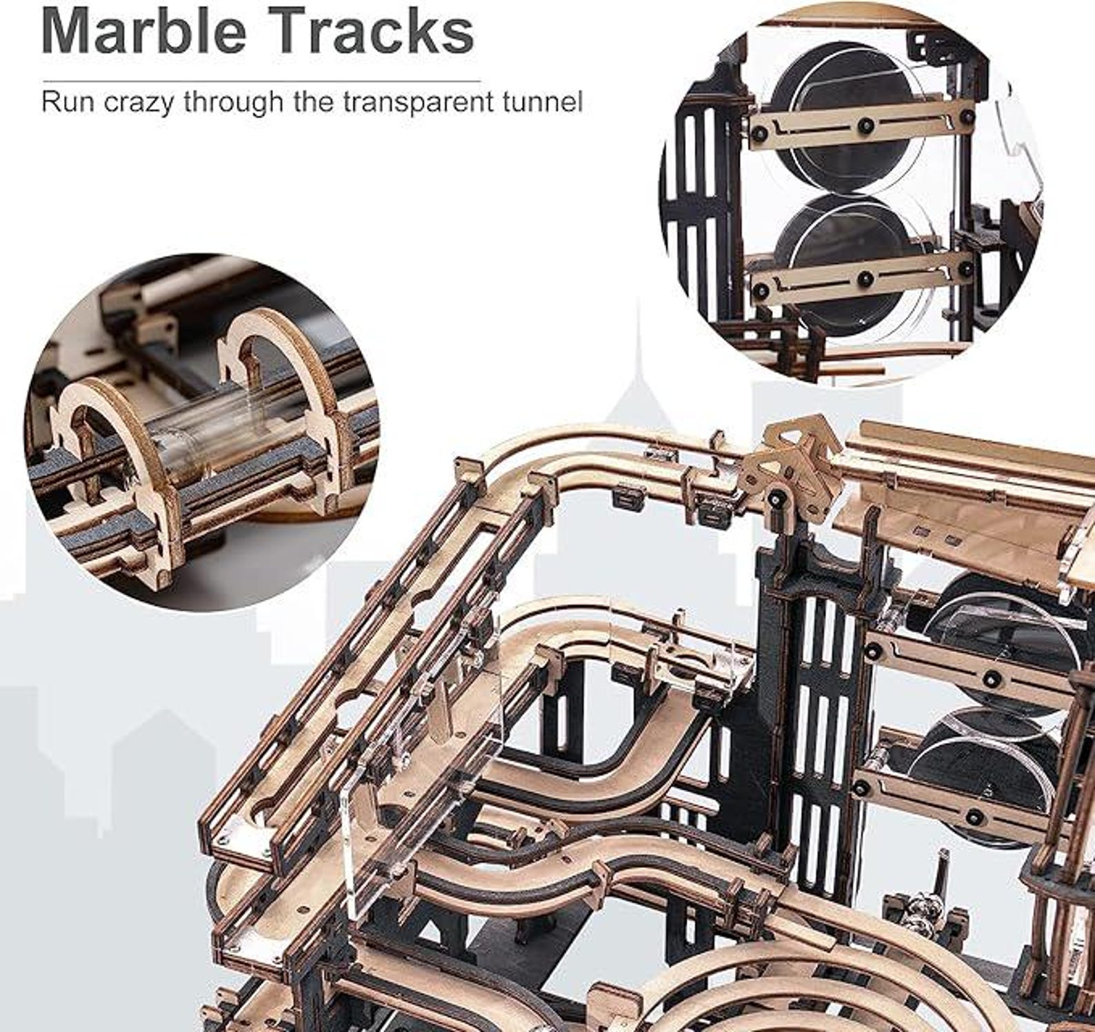 3D Wooden Puzzles for Adult, Marble Run Puzzle Model Mechanical Marble Run Building Kits DIY Toy ...