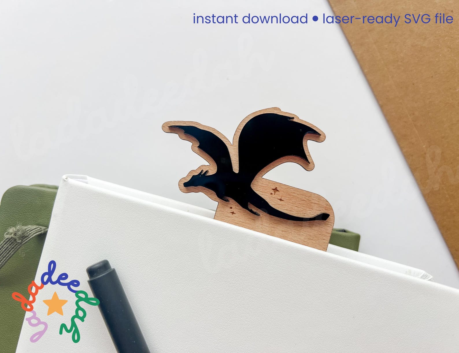 Flying Dragon Silhouette Paperclip Bookmark - Laser SVG File ...