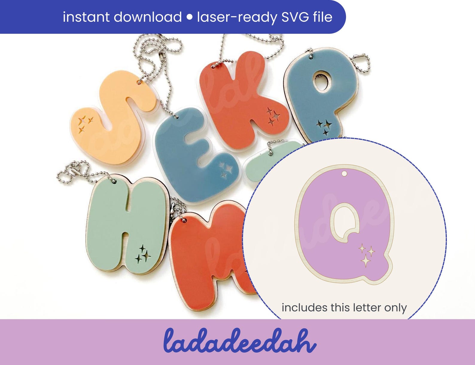 Sparkle Bubble Letter 'Q' Keychain SVG File - Etsy