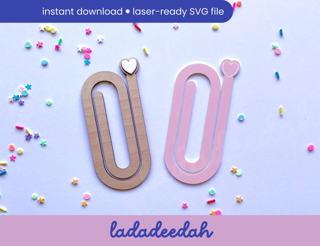 Simple Heart Paperclip Bookmark - Laser SVG File - Commercial Use - Etsy