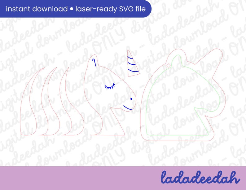 Sleepy Unicorn Keychain Bag Tag Laser SVG File - Commercial Use - Etsy