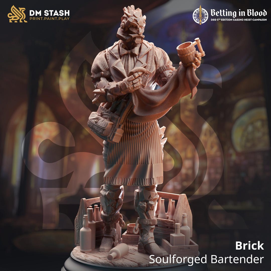 Brick – Soulforged Bartender D&D Miniature Earth Elemental Genasi Drunk ...