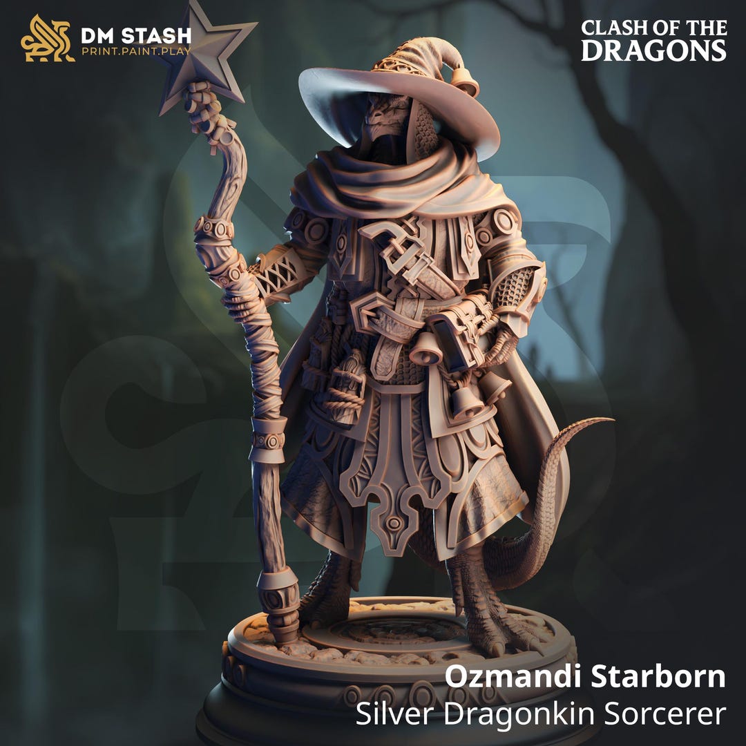 Ozmandi Starborn – Silver Dragonkin Sorcerer D&D Miniature Mage Cleric ...