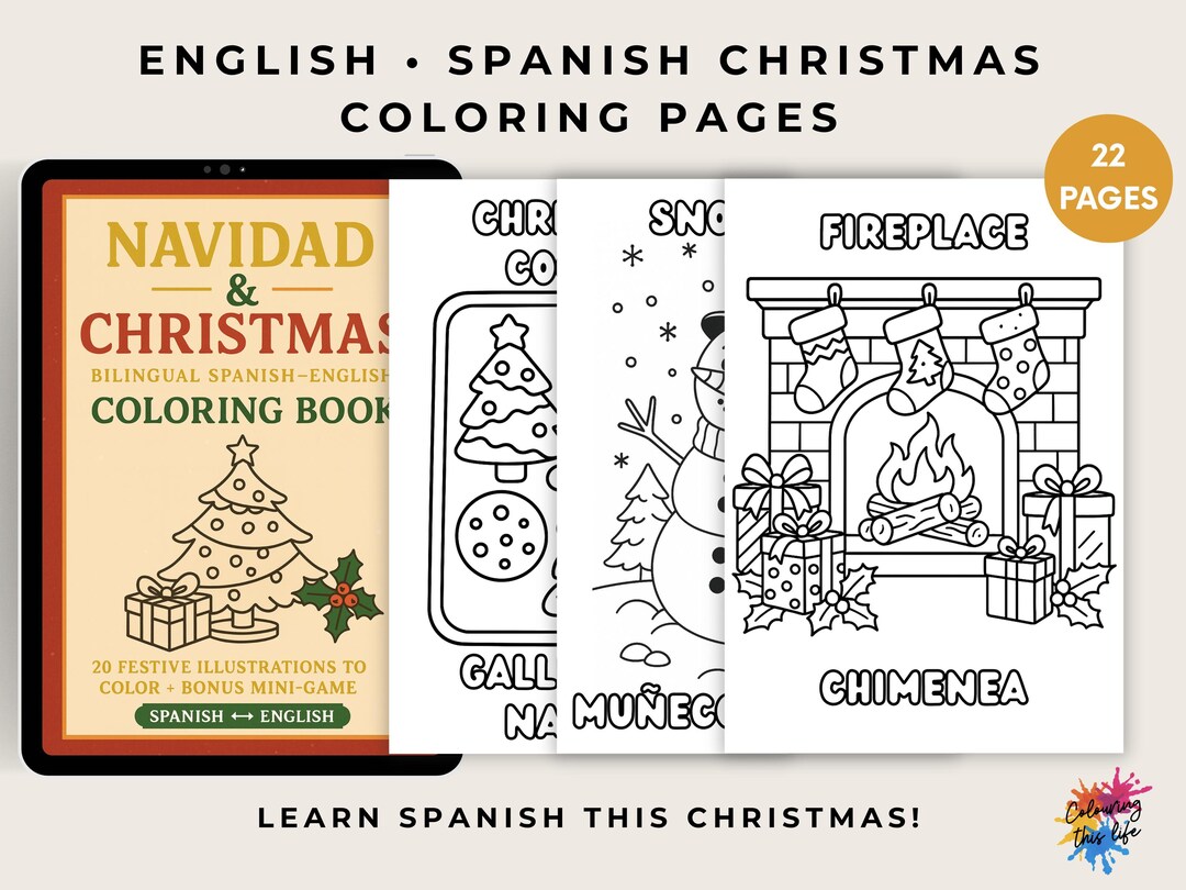 Bilingual Spanish–english Christmas Coloring Book | 20 Festive Pages ...