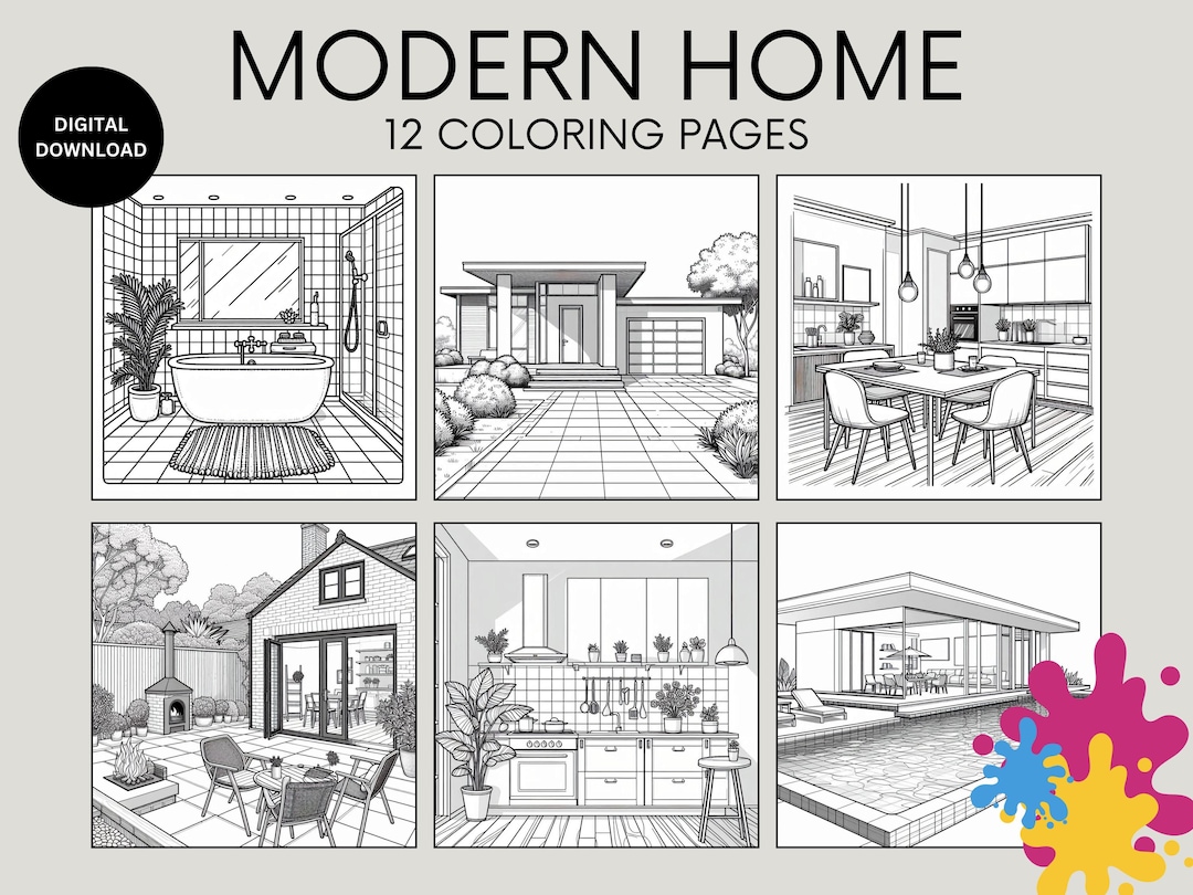 12 Printable Modern Home Coloring Pages – Unique Room Designs for ...