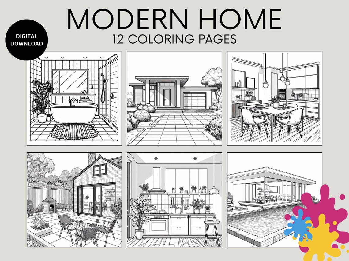 12 Printable Modern Home Coloring Pages – Unique Room Designs for ...