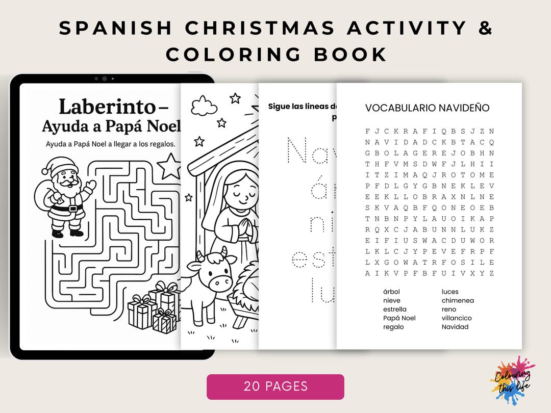 Spanish Christmas Activity & Coloring Book for Kids – 20 Pages ...