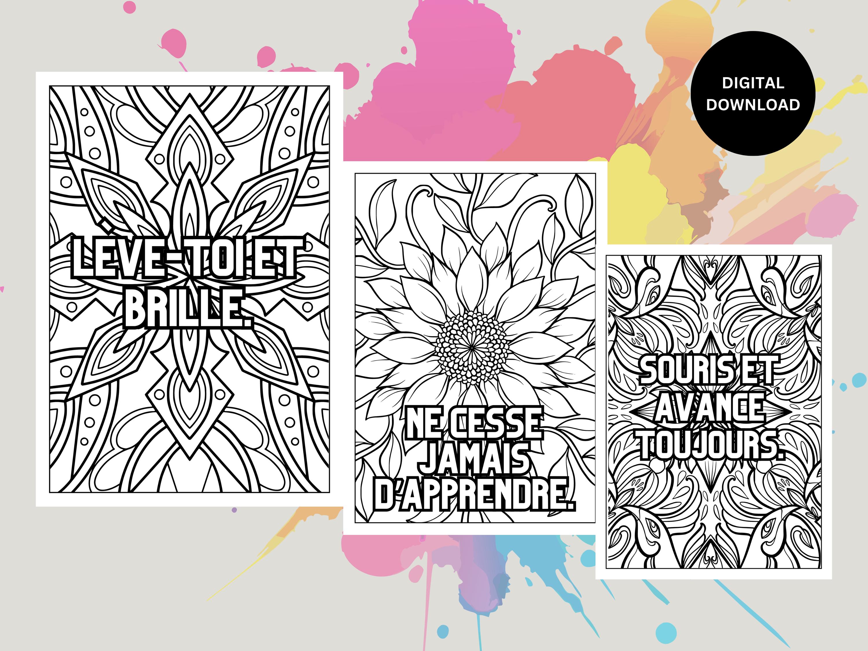 French Motivational Quotes Coloring Pages: Mandala Art Therapy (digital ...