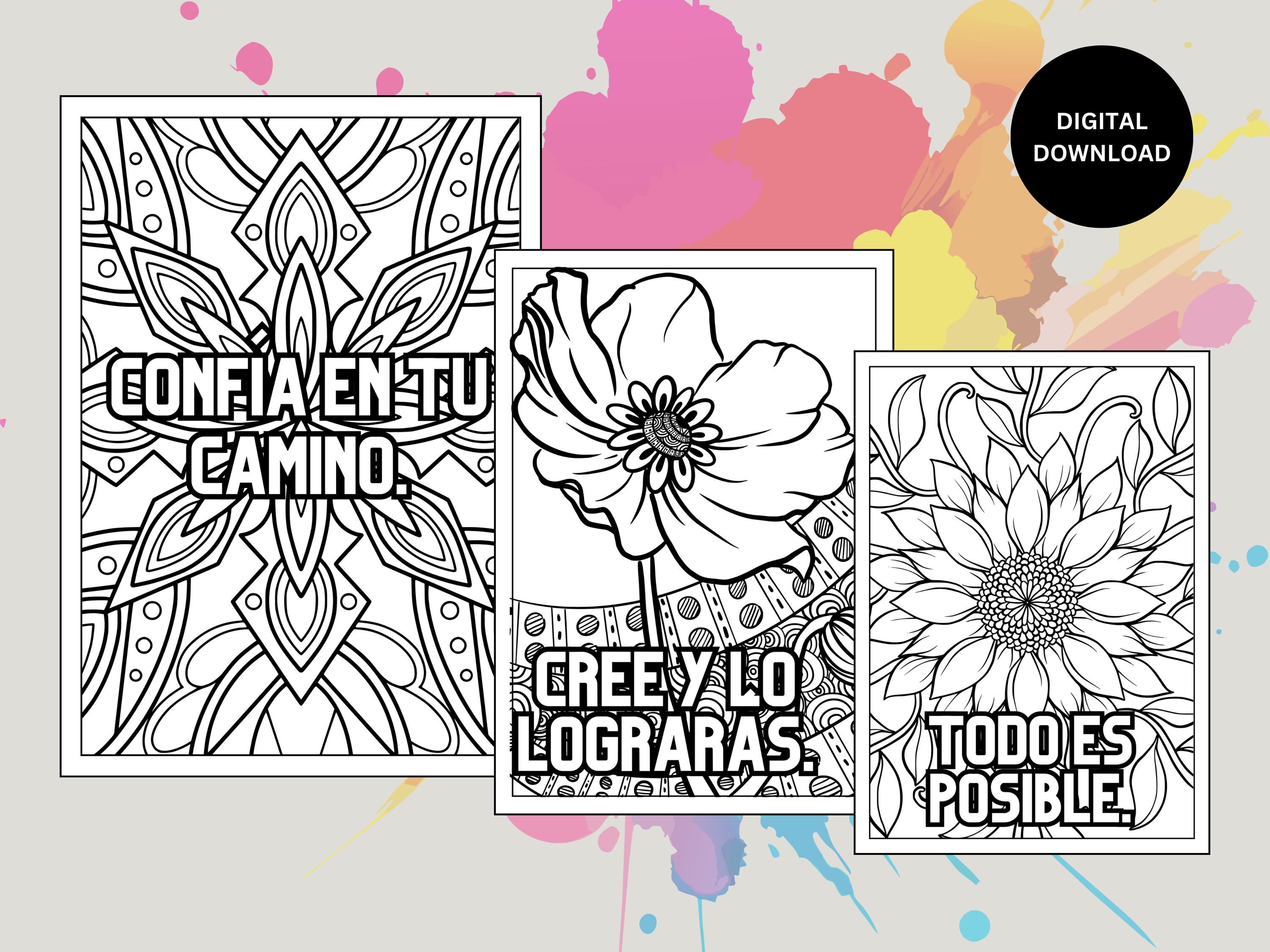 Spanish Motivational Quotes Coloring Pages: Mandala Art Therapy ...