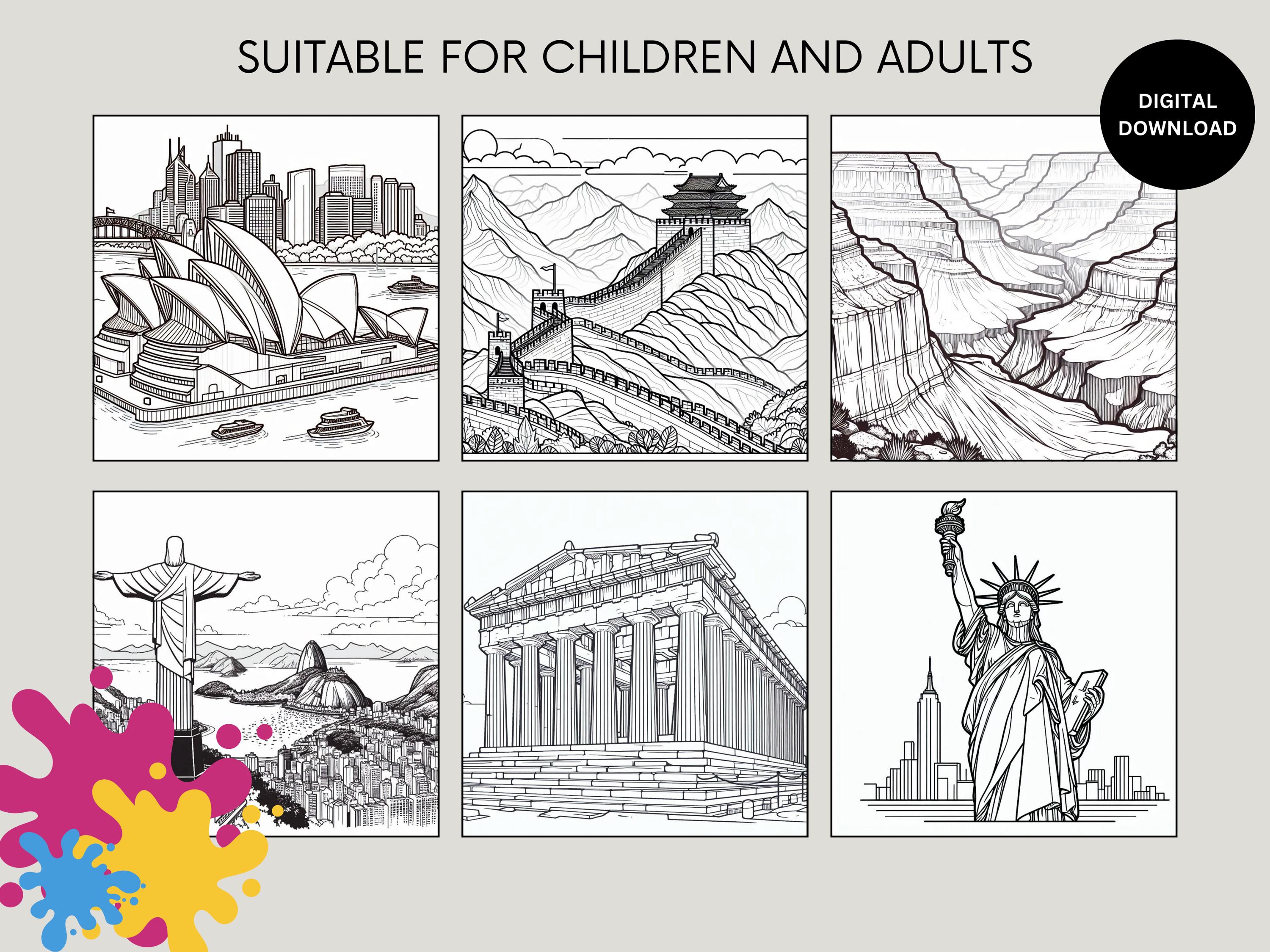 Coloring Pages of 15 Iconic Landmarks | Printable World Travel Coloring ...