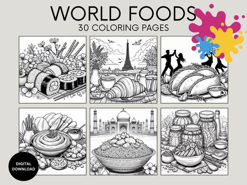 World Foods Coloring Book: 30 Cuisine Pages (digital Download) - Etsy