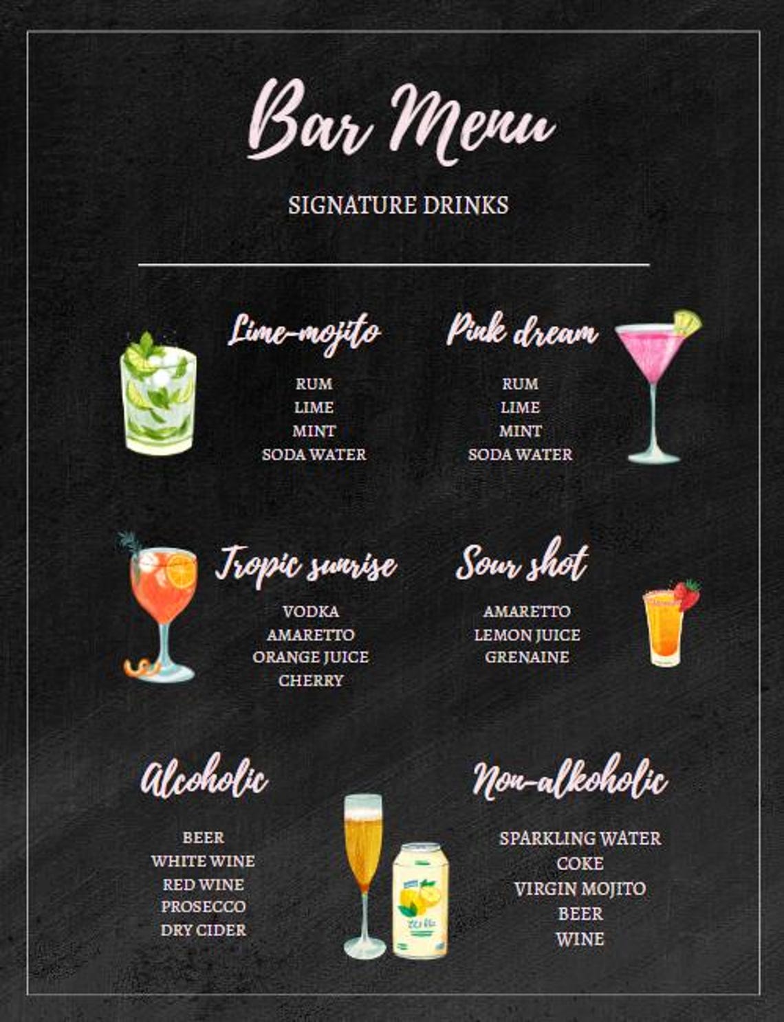 Customizable Black Bar Menu - Etsy