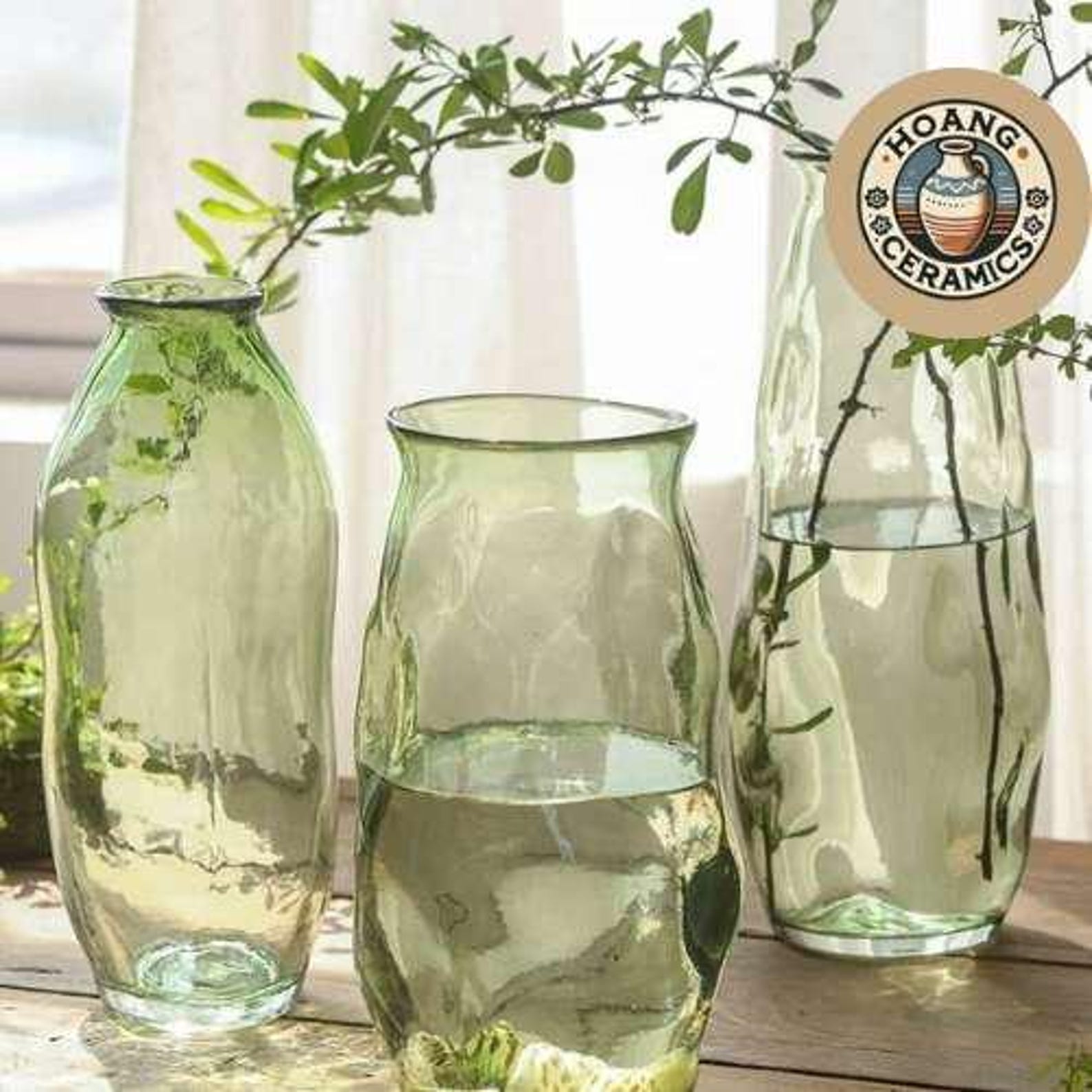 Rustic Green-tinted Glass Vases - Etsy