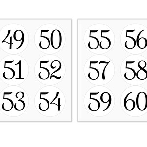 NUMBERS #1-#60 STICKERS Sequential, Large 3-1/3" Circle Labels ...